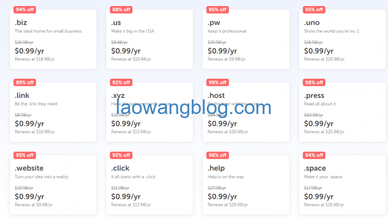 NameCheap 便宜域名：.xyz，.us，.pw 等小众域名首年 0.99 美元 - 老王博客